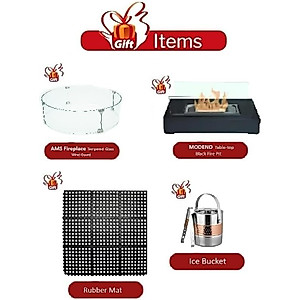 AMS Fireplace Elementi Lunar Bowl Cast Concrete Fire Table Bundle, Outdoor Fire Pit Fire TablePatio Furniture, Dark Gray (Natural Gas)