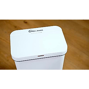 SIMPLI-MAGIC 79503 13 Gallon Touchless Sensor Trash Can, Rectangle Garbage Bin, Perfect for Home, Kitchen, Office, White