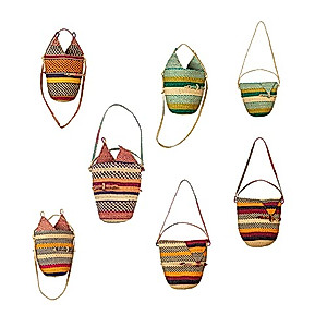 Handmade In Ghana Traditional African Colorful Bolga Basket Purse Bolgatanga Oval Handwoven Market Basket,Hand Crafted Multi-colored Storage Basket (Medium (H-12"), Multi)
