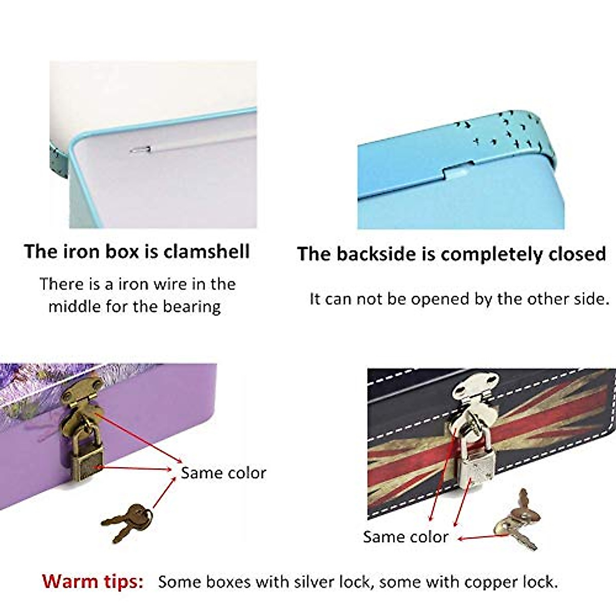 Retro Style Rectangle Tinplate Storage Box with Padlock, Home Kitchen Desktop Storage Tin Canister, Chocolate Candy Tea Coffee Cosmetics Jewelry Photos Gift Case (Rudder)