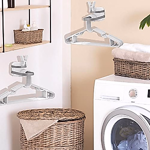 LINFIDITE 2 Pack Clothes Hanger Organizer Hanger Storage Organizer Stacker Double Layers Foldable Hanger Holder Rack Wall Mounted Clothes Hanger Clips Organizer for Laundry Room Balcony Bathrooms,Grey