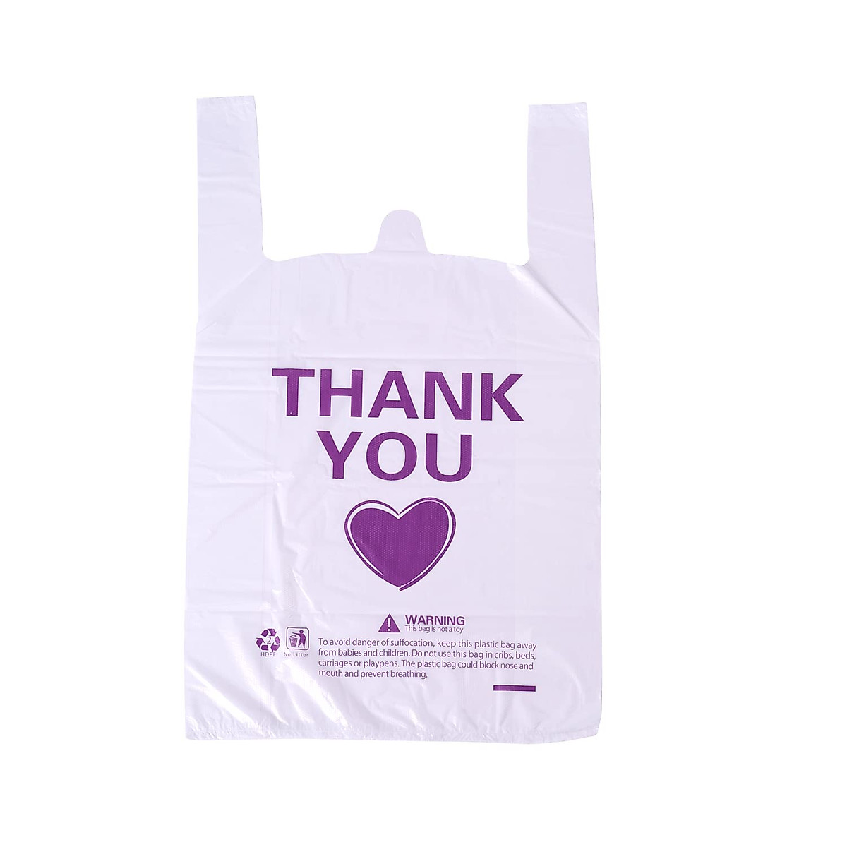 ysmile Thank You T Shirt Bag for Grocery Plastic Shopping Bag for Small Business Food To Go Bag with Handle 12x19 Inch 150 pcs - White