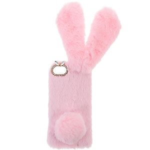 Plush Bunny Case for New SE 2, Adorable Fluffy Plush Faux Rabbit Fur Protective Case for girl, Cute Furry Soft Stuffed Plush Animal Cover for 7/8/SE 2020 (pink)