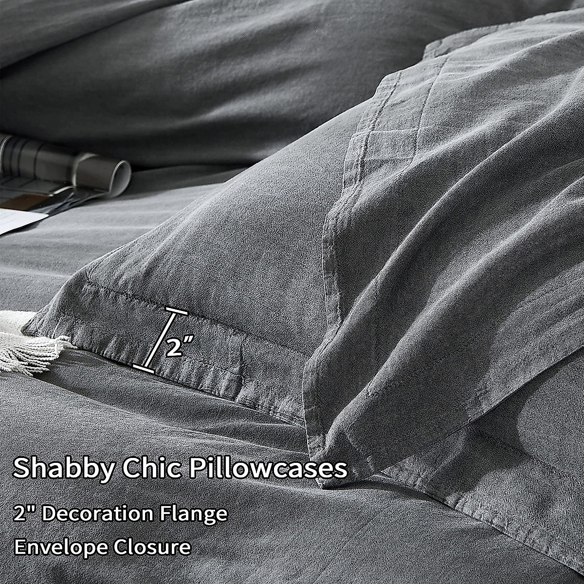 CAROMIO Grey Duvet Cover Queen Cotton, Ultra Soft Comfortable Bedding Set for Summer, Washed Cotton Duvet Cover Set 1 Duvet Cover + 2 Pillowcases(Dark Grey, Queen/Full, 3 PCS)