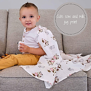 LollyBanks Swaddle Blanket | 100% Muslin Cotton | Gender Neutral Newborn and Baby Nursery Essentials for Girls and Boys, Registry | Cow Print