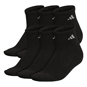 adidas Women's Athletic Cushioned Quarter Socks with Arch Compression (6-Pair), Black/Aluminum 2, Medium