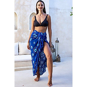 Back From Bali Womens Evil Eye Sarong Swimsuit Cover Up Greek Island Third Eye Pareo Wrap Skirt