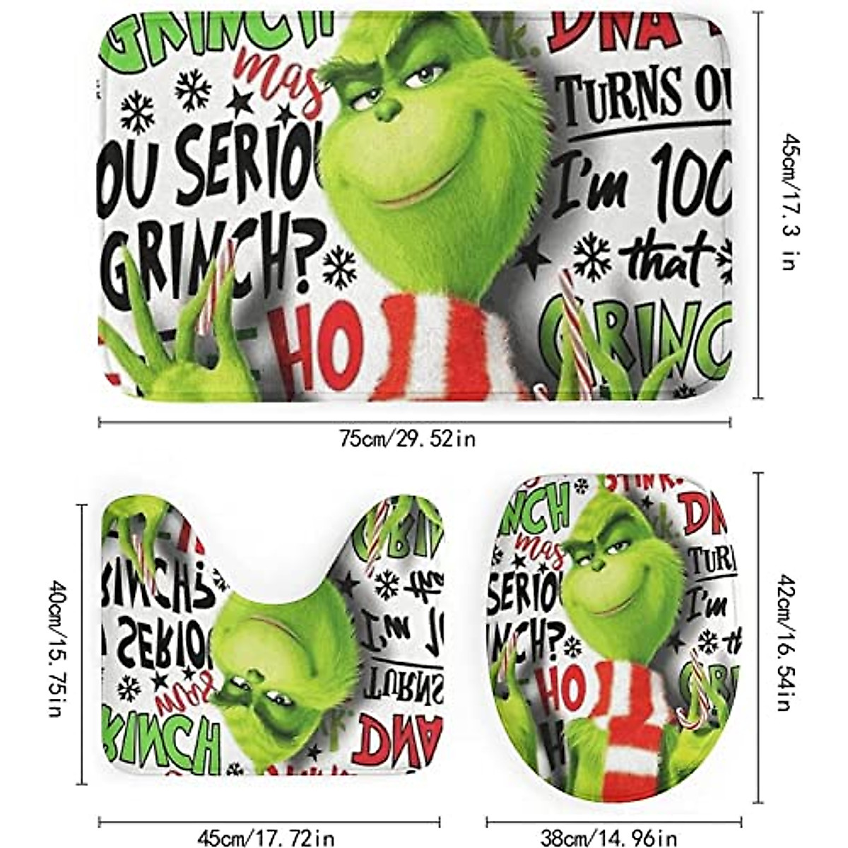 NKICAW Christmas Shower Curtain Sets, 4Pcs Bathroom Sets with Shower Curtain, Toilet Lid Rug, Contour Mat and Bath Mat, Shower Curtain with 12 Hooks for Bathroom Set Decor (72 x 72 Inch)