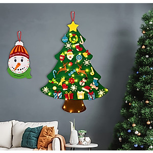 3ft DIY Lighted Felt Christmas Tree Set Plus Snowman Advent Calendar - Xmas Decorations Wall Hanging 33 Ornaments Kids Gift with String Light (Batteries Not Included)