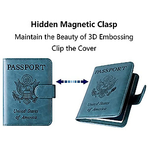 Passport Holder Cover Wallet Case Travel Essentials Passport and Vaccine Card Holder Combo Leather Travel Wallet Rfid Blocking Vacation Must Haves Travel Accessories for Men Women (2#Blue)