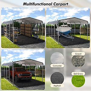 Outdoor Carport, 12x20 Heavy Duty Carport, Car Shelter with Galvanized Metal Roof and Updated Frame, Car Canopy Metal Garage for Car, Pickup, Boats and Tractors