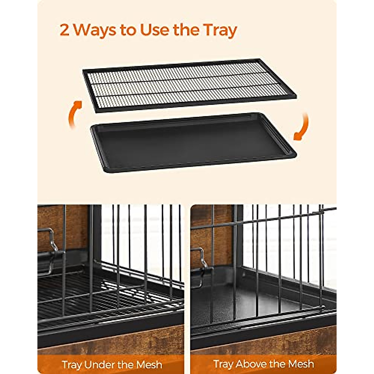 FEANDREA Dog Crate Furniture, Side End Table, Modern Kennel for Dogs Indoor up to 70 lb, Heavy-Duty Dog Cage with Multi-Purpose Removable Tray, Double-Door Dog House, Rustic Brown UPFC003X01