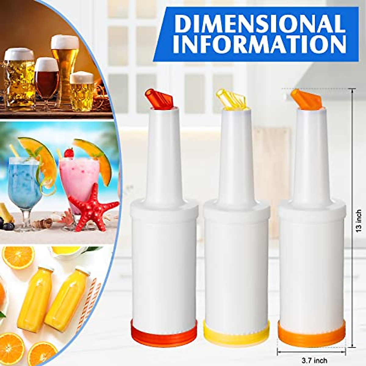 24 Pack Bar Pour Colorful Juice Pouring Bottle Containers 34 oz Plastic Juice Dispensers in 6 Colors for Bar Home Kitchen Party Supplies