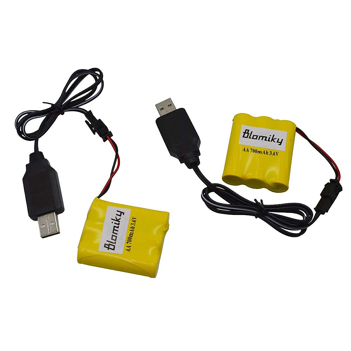 Blomiky 2 Pack 3.6V 700mAh AA Nicd Rechargeable Battery Pack with SM-2P 2 Pin Plug and USB Charger Cable for SY-E571 RC Excavator RC Cars 3.6V Battery and USB 2