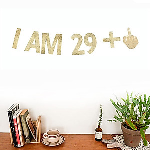 Morndew Gold Gliter I AM 29+1 Paper Banner for 30th Birthday Party Sign Backdrops Funny/Gag 30 Bday Party Wedding Anniversary Celebration Party Retirement Party Decorations