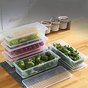 TERNCOEW Stackable Fruit Storage Containers For Fridge Removable Drain Tray Containers With Drain Tray Keep For For Veggie Large Glass Food Storage Containers