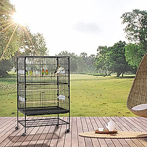 Topeakmart Wrought Iron Large Flight Parrot Bird Cage with Rolling Stand for Multiple Parakeets Conure Cockatiel Cage