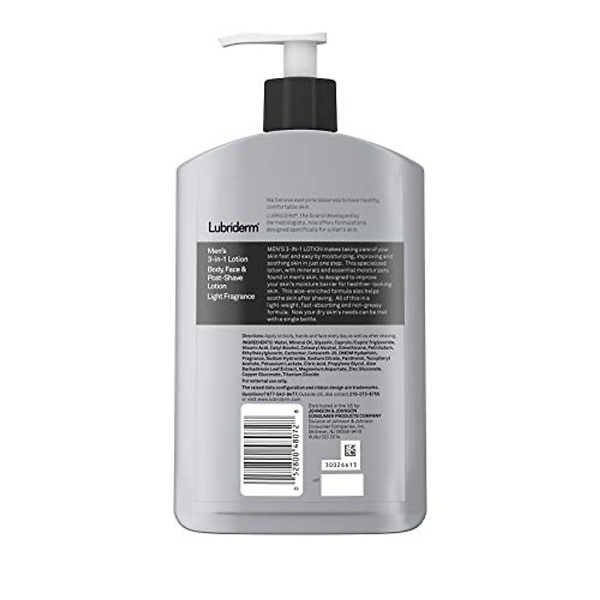 Lubriderm Men's 3-In-1 Lotion Enriched with Aloe for Body and Face, Non-Greasy Soothing Post Shave Moisturizer with Light Fragrance For Replenished, and Healthy-Looking Skin, 16 fl. oz