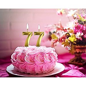 Gold 77th Birthday Candles,Gold Number 77 Cake Topper for Birthday Decorations Party Decoration
