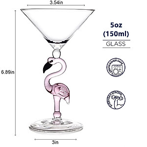 Creative Pink Flamingo Cocktail Glass, Set of 2 Martini Glasses, 5 Ounce Wine Glass, Bar Accessories, Birthday gift, Wedding & Celebrations Cup(2, 150ml)