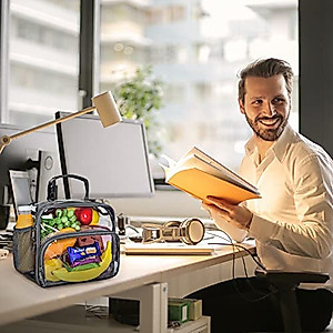 UEASE Small Clear Lunch Bag 8-Can/See Through Lunch Box for Kids with Detachable Hand Strap/Reusable Clear Lunch Bags for Work, Office,School Picnic,Beach（Grey