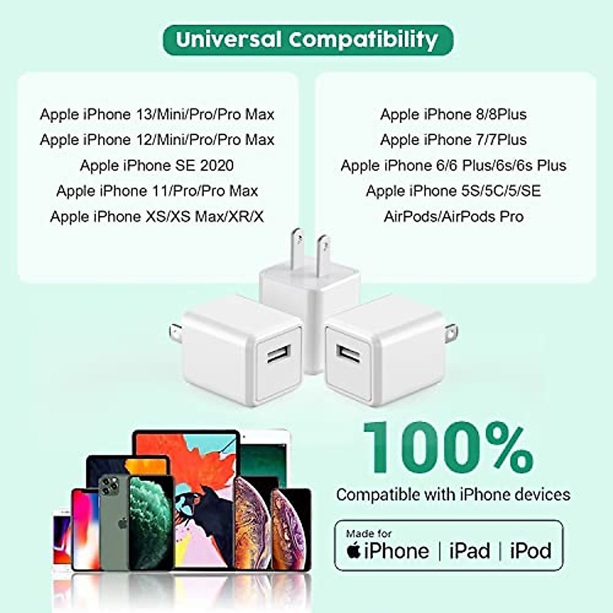 iPhone Charger, 3Pack iPhone Charging 【Apple MFi Certified】 iPhone Charger Block Cube iPhone Wall Charger Portable Travel Plug with 6FT iPhone Charger Cord Cable for iPhone 5/6/7/8/X/11/12/13/14/SE