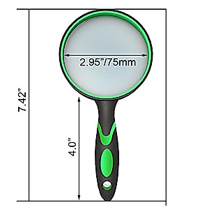 10X Shatterproof Magnifying Glass 10X Large Handheld Magnifying Glass for Seniors Kids 75mm Magnifying Lens with Non-Slip Rubber Handle Magnifier Glass for Reading Science Insect Hobby Observation