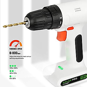 GALAX PRO 12V Light Weight Cordless Drill Driver with Work Light, Max Torque 18N.m, 3/8 Inch Keyless Chuck, 17+1 Position, Single Speed 0-800RPM, Streamlined Design