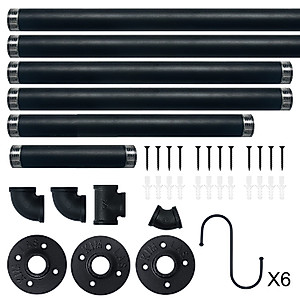 HouseAid 32 Inch Industrial Pipe Clothes Rack, Farmhouse Iron Garment Rack, Vintage Style Hanging Rod for Closet, Wall Mounted, Matte Black (Hooks Included)