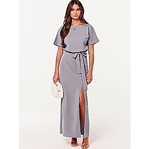 ANRABESS Women's Elegant Batwing Sleeve Tie Waist Long Dresses Formal Wedding Guest Cocktail Split Maxi Dress A951-huise-M