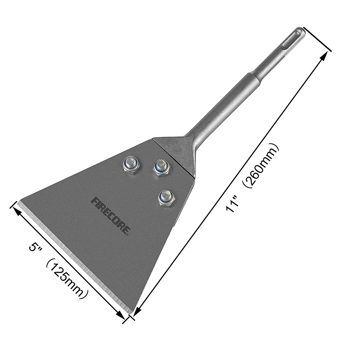 Firecore SDS Plus Floor Scraper with Spare Bolts and Locknuts, 5 Inch x 11 Inch Tile Removal Chisel Tool Long Handle Heavy Duty for Rotary Hammer Drill, Thinset Scraper Adhesives Remover FS22510