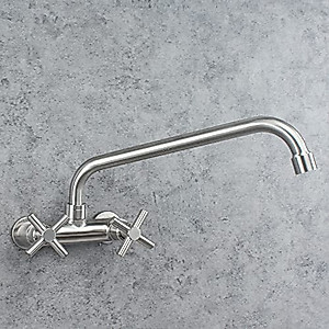 UMANYI Commercial Kitchen Faucets Wall Mount 4 inch Center Stainless Steel Brushed Nickel Utility Laundry Sink Faucet RV Faucet with 11 Inch Spout 2 Handle SSKF09-3C