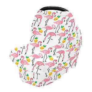 Nursing Cover Breastfeeding Scarf Pink Flamingo Pineapple- Baby Car Seat Covers, Stroller Cover, Carseat Canopy(8ue9a)