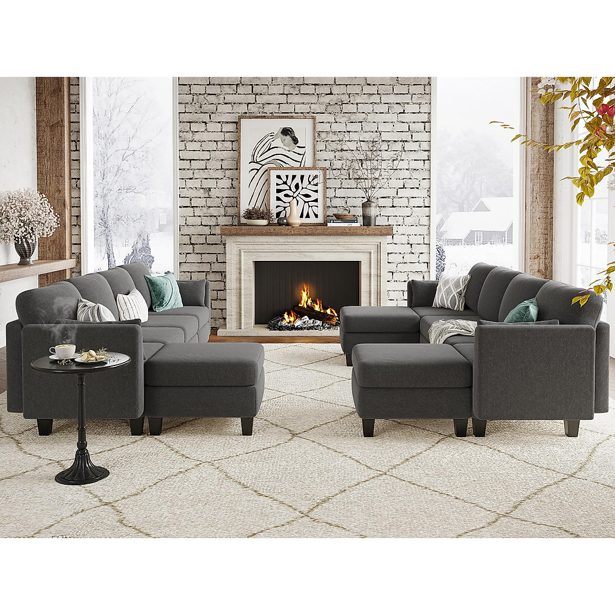 Huatean Home Modular Sectional Sofa, Convertible U Shaped Sofa Couch with High Density Memory Foam, 6 Seat Comfy Modular Sofa Couch for Living Room, Modern U Shaped Sectional Sofa, Dark Grey