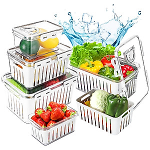 OZEPLASC Fruit Containers for Refrigerator 3 Pack Large Food Storage Container with Removable Colander Alright Fruit Vegetable Storage Saver Container for Fridge White