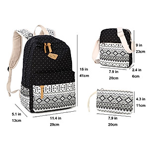 goldwheat Canvas Print Backpack Cute Teen Backpacks for Girls School Bag with Lunch Bag