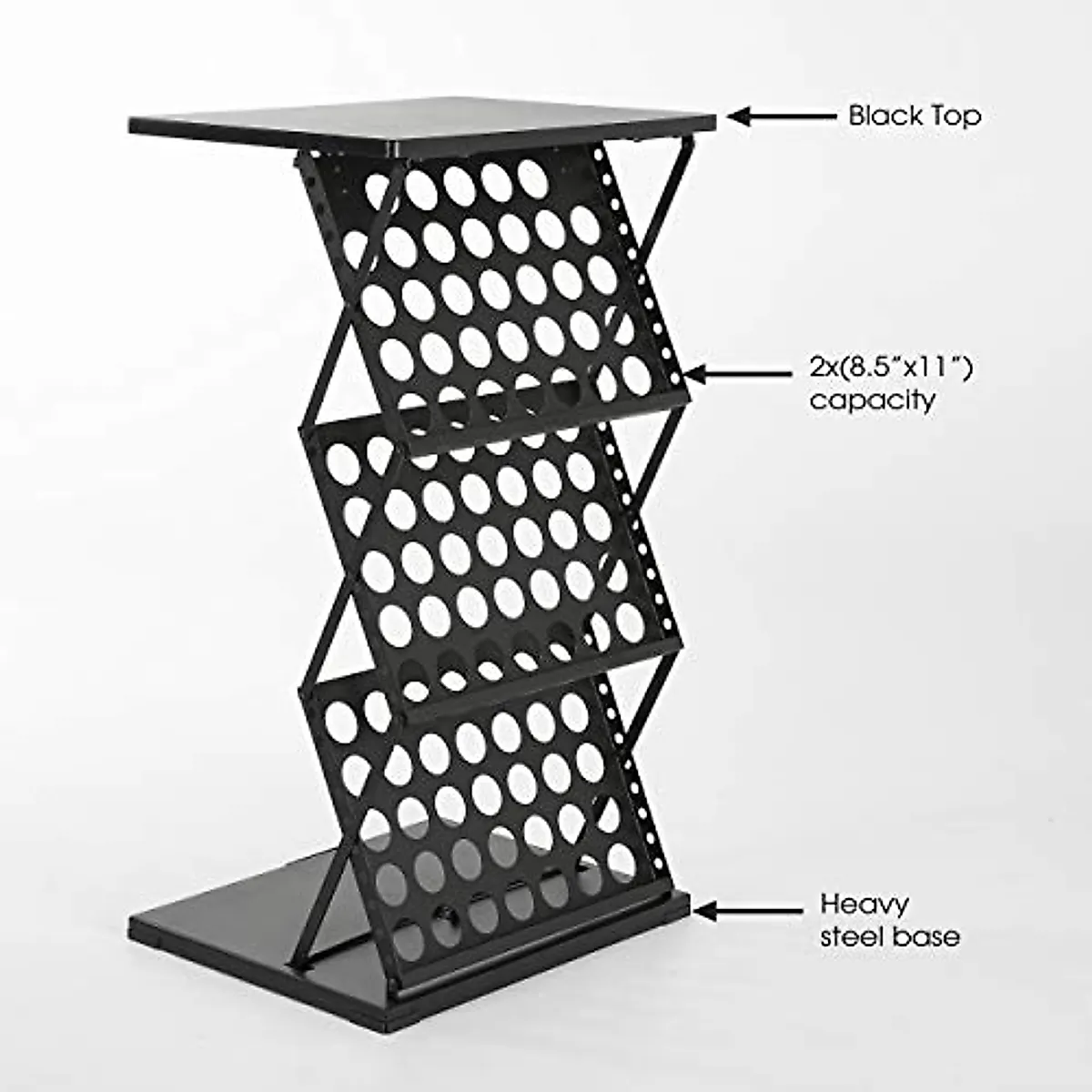 M&T Displays Foldable Counter with Perforated Literature Holder and Carrying Bag, Magazine Rack, Brochure Display Stand, Catalog Leaflet, Flier for Fair, Conference, Shows (Black, 2X(8.5x11))