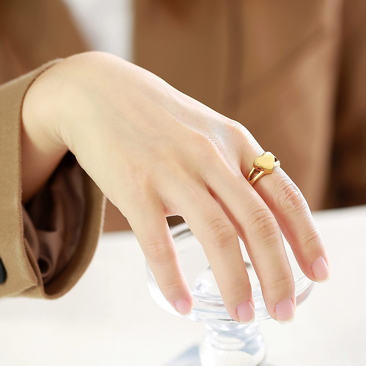 VNOX Customize Cremation Memorial Jewelry Stainless Steel Heart Ring for Ash Holder,Gift for Her,Size 6-9 (Customize-Gold, 9)