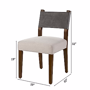 Ball & Cast Upholstered Dining Chairs Set of 2 Armless Chair with Leather Back Wooden Chairs, Linen