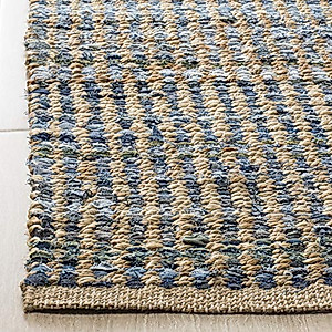SAFAVIEH Cape Cod Collection Accent Rug - 4' x 6', Natural & Blue, Handmade Flat Weave Coastal Braided Jute, Ideal for High Traffic Areas in Entryway, Living Room, Bedroom (CAP352A)