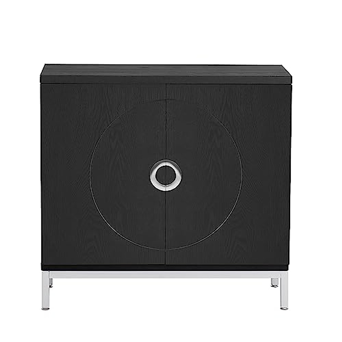 HZXINKEDZSW Simple Accent Storage Sideboard with Metal Leg Frame,Solid Wood Cabinet with 2 Doors and Adjustable Shelves for Living Room,Entryway,Dining Room,Easy Assembly (Black+34''L-06)