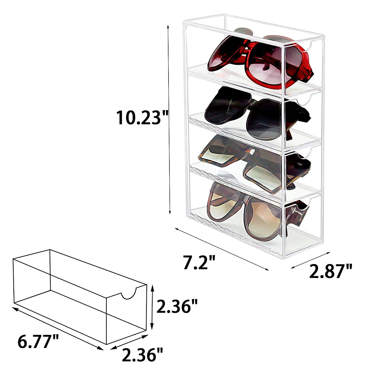 Tasybox Sunglasses Organizer, Acrylic Eyeglass Case Clear Eyeglass Holder Eyewear Display Case with 4 Drawers for Women and Men