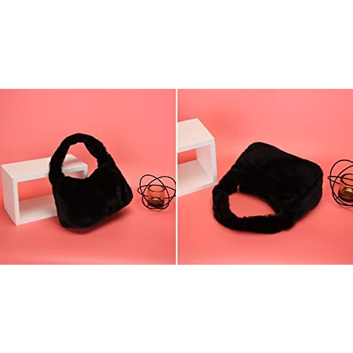 Fluffy Faux Fur Underarm Bag Fuzzy Shoulder Bag for Women Clutch Mini Plush Purse Cow Print Trendy Tote Handbag