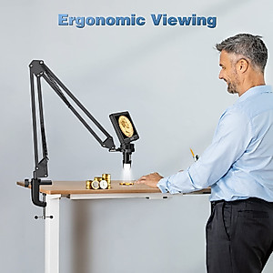 Hayve Microscope Arm Stand，Adjustable Metal Bracket with Clamp and Grommet Base，Coin Microscope Mount ，Compatible with Model DM4 DM9 MS1 MS3& Most 4.3'',7'' Digital Microscopes (1.37inch(for DM9-H))