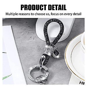 ZKFAR 1 PC Bling Crystal Car Keychain, Car Key Chains Glitter Key Ring, Keychain Accessories with Bling Rhinestones (Black)