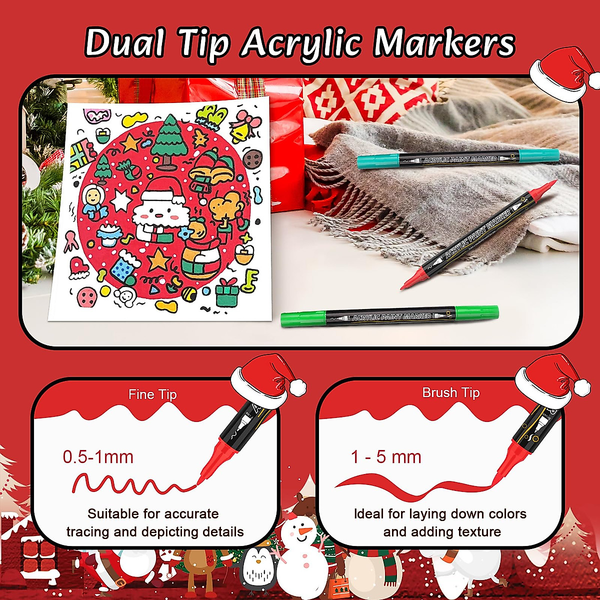 Betem 48 Colors Paint Markers Acrylic Paint Pens, Dual Tip with Brush Tip and Fine Tip, Art Supplies for Rock Painting, Wood, Canvas, Stone, Glass, Ceramic, DIY Crafts Making Drawing Kit with Bag