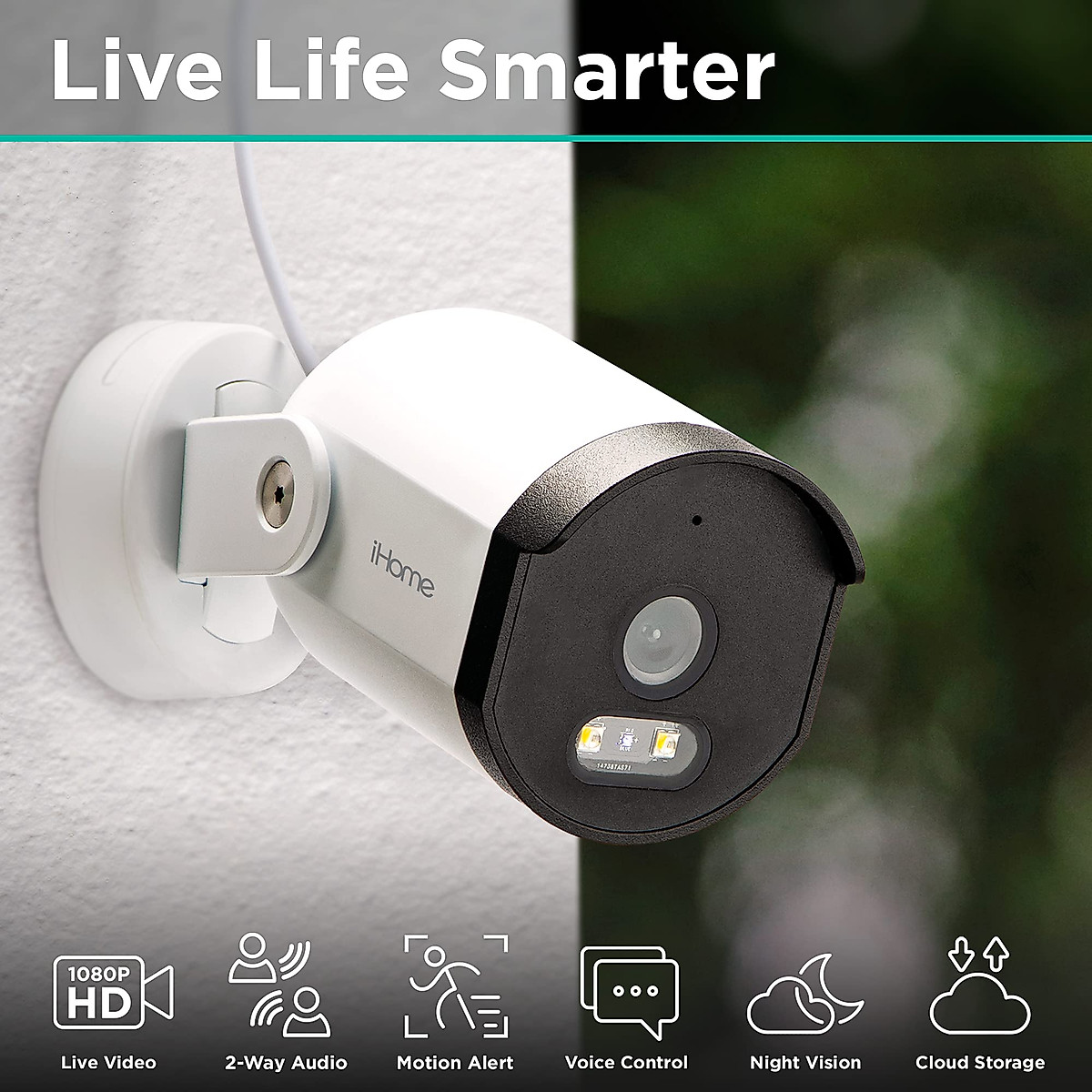 iHome Insight Smart Outdoor WiFi Security Camera, 1080p HD IP65 Weatherproof Camera with 2-Way Audio, Night Vision, and Motion Alerts, Compatible with Alexa and Google Home, 2 Pack