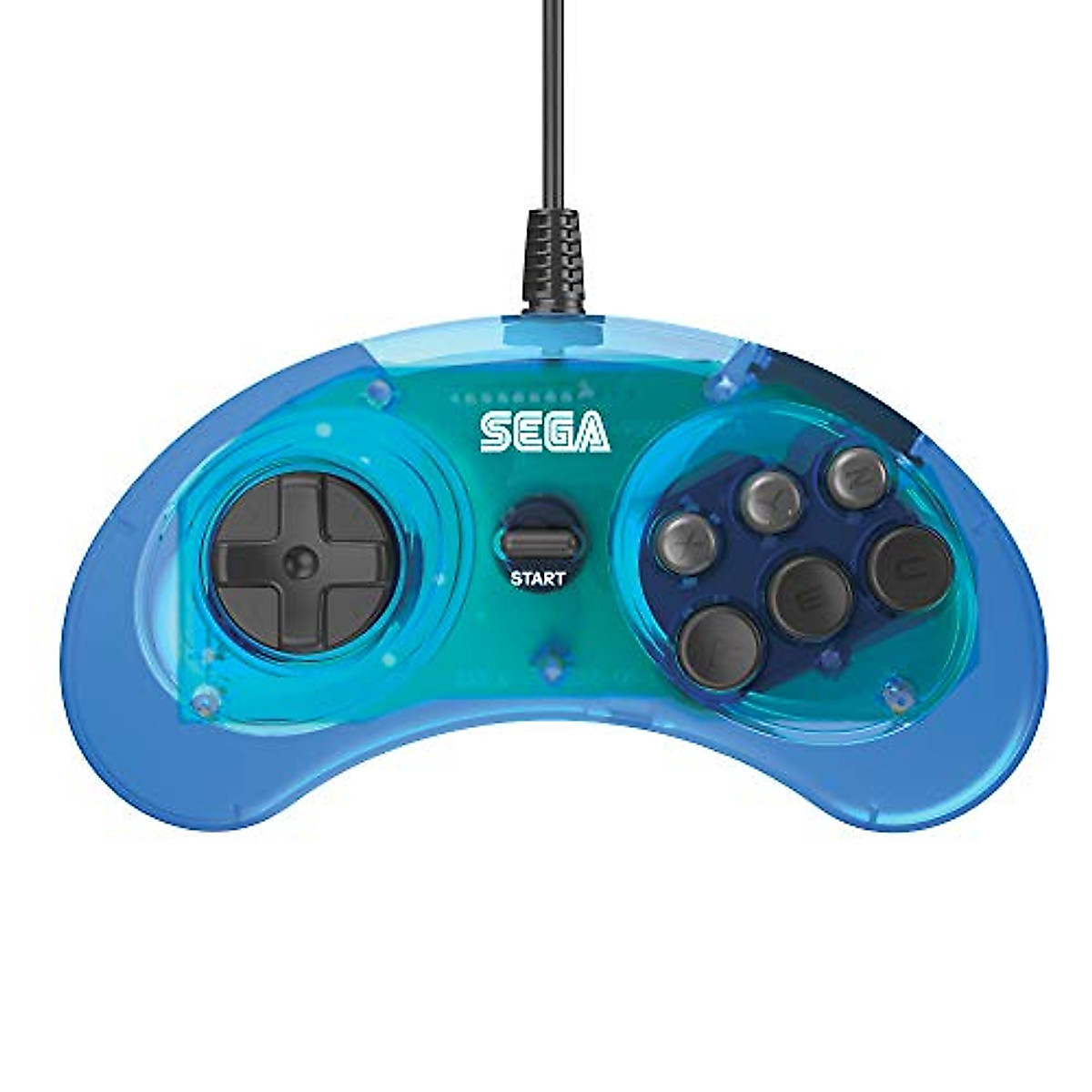 Retro-Bit Official Sega Genesis USB Controller 6-Button Arcade Pad for Sega Genesis Mini, PS3, PC, Mac, Steam, Switch - USB Port - (Clear Blue)