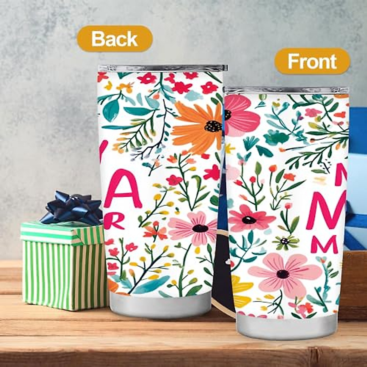 FOCIUZTA 20oz Colorful Floral Tumbler with lid, Travel Coffee Cup, Ideal for Easter, Mother Day, and birthday gifts