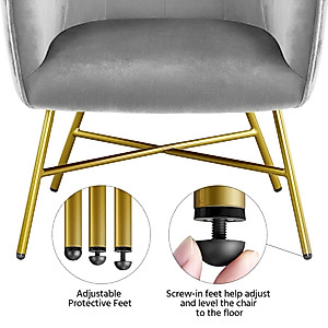 Topeakmart Modern Accent Barrel Chair Living Room Chair Velvet Accent Armchair with Metal Legs for Living Room Bedroom Home Office Grey